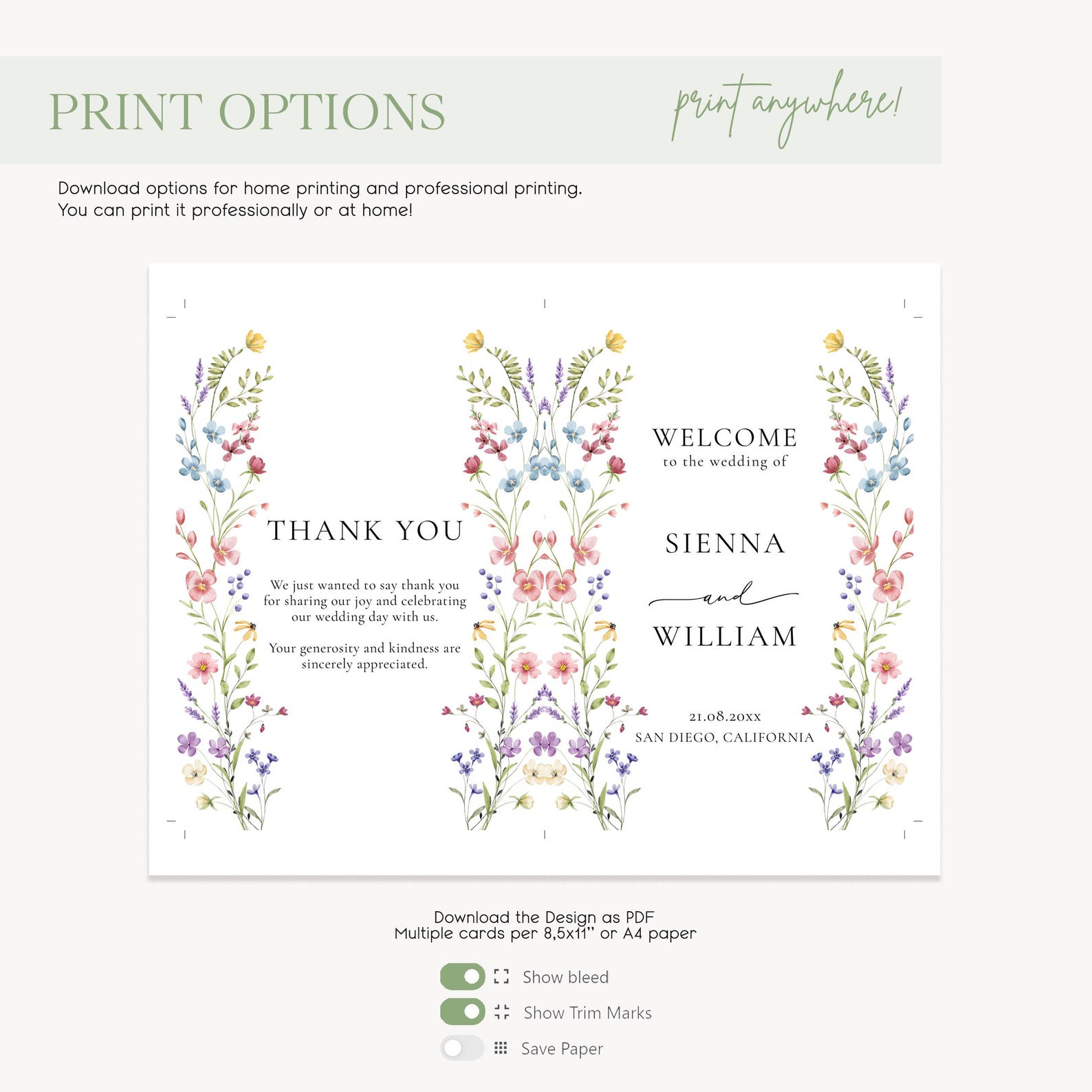 Wildflower Wedding Program Pastel Floral Ceremony Program Template Boho ...