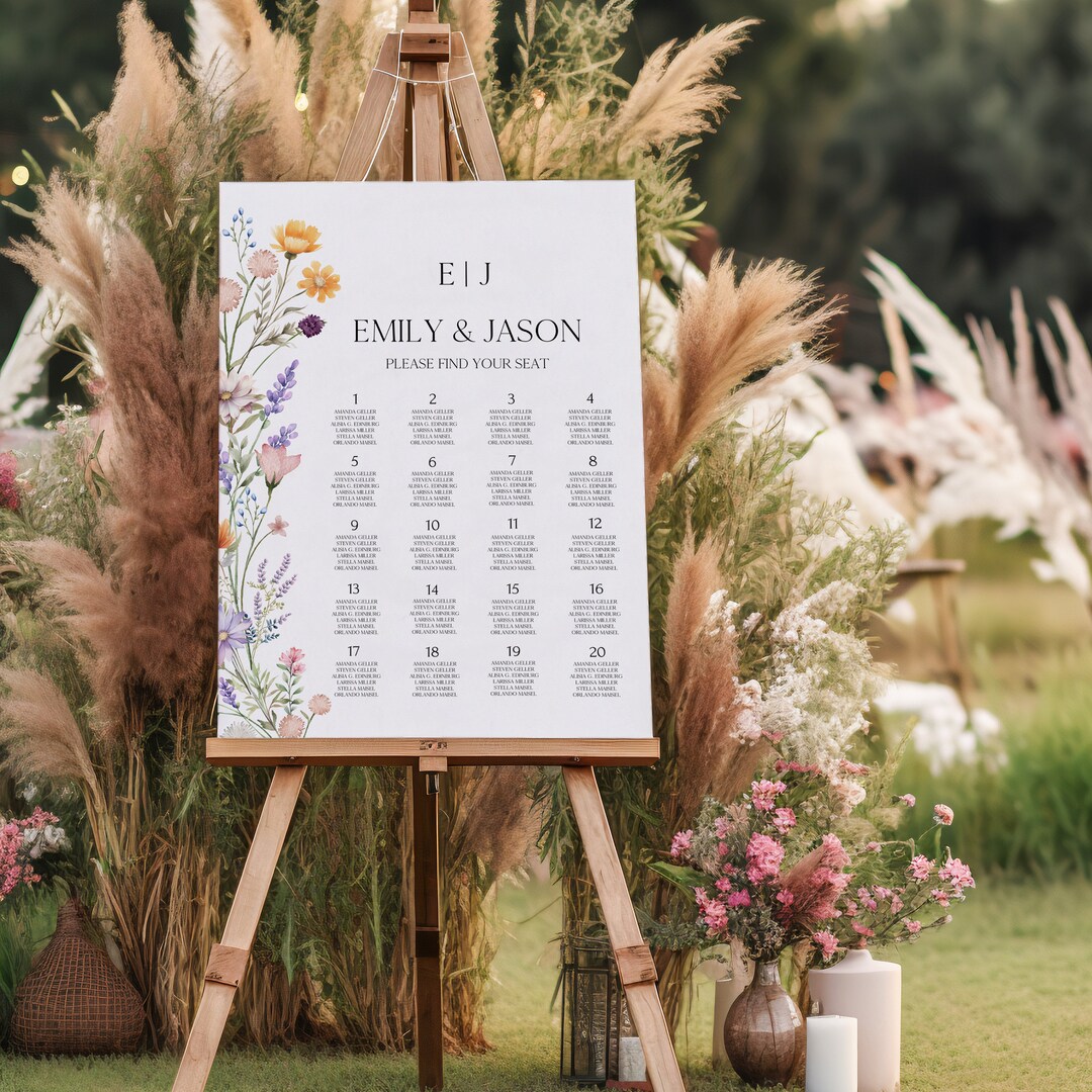 Wildflower Wedding Seating Chart Template Floral Seating Chart Board ...