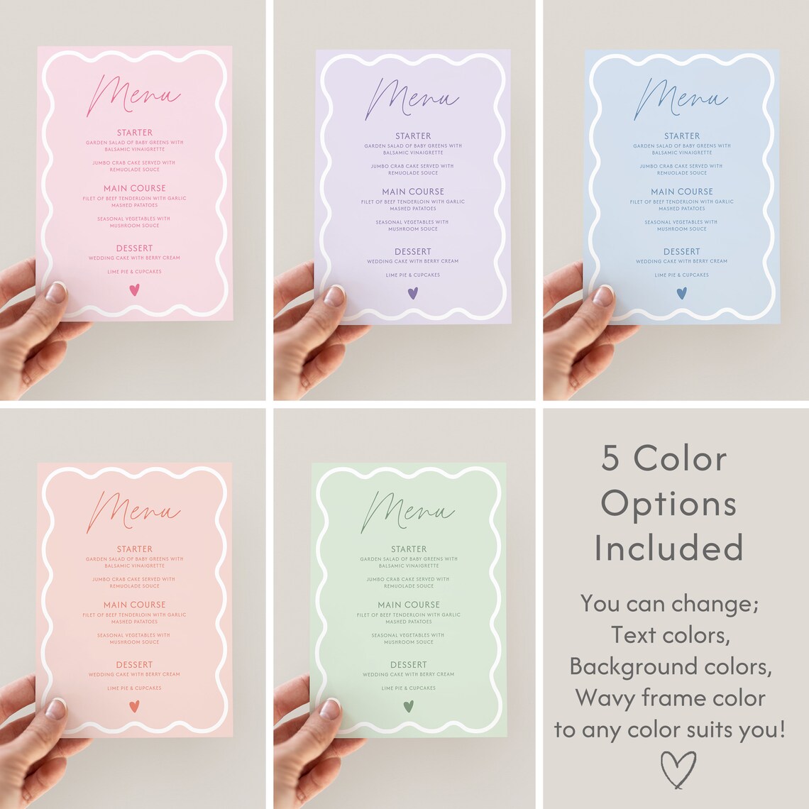 Wavy Menu Template,editable Fun Event Menu, Colorful Wedding Menu ...