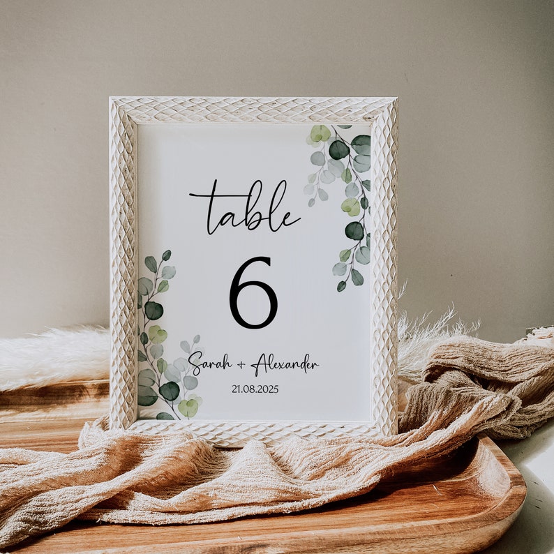 Greenery Wedding Table Numbers Template Eucalyptus Wedding Table ...