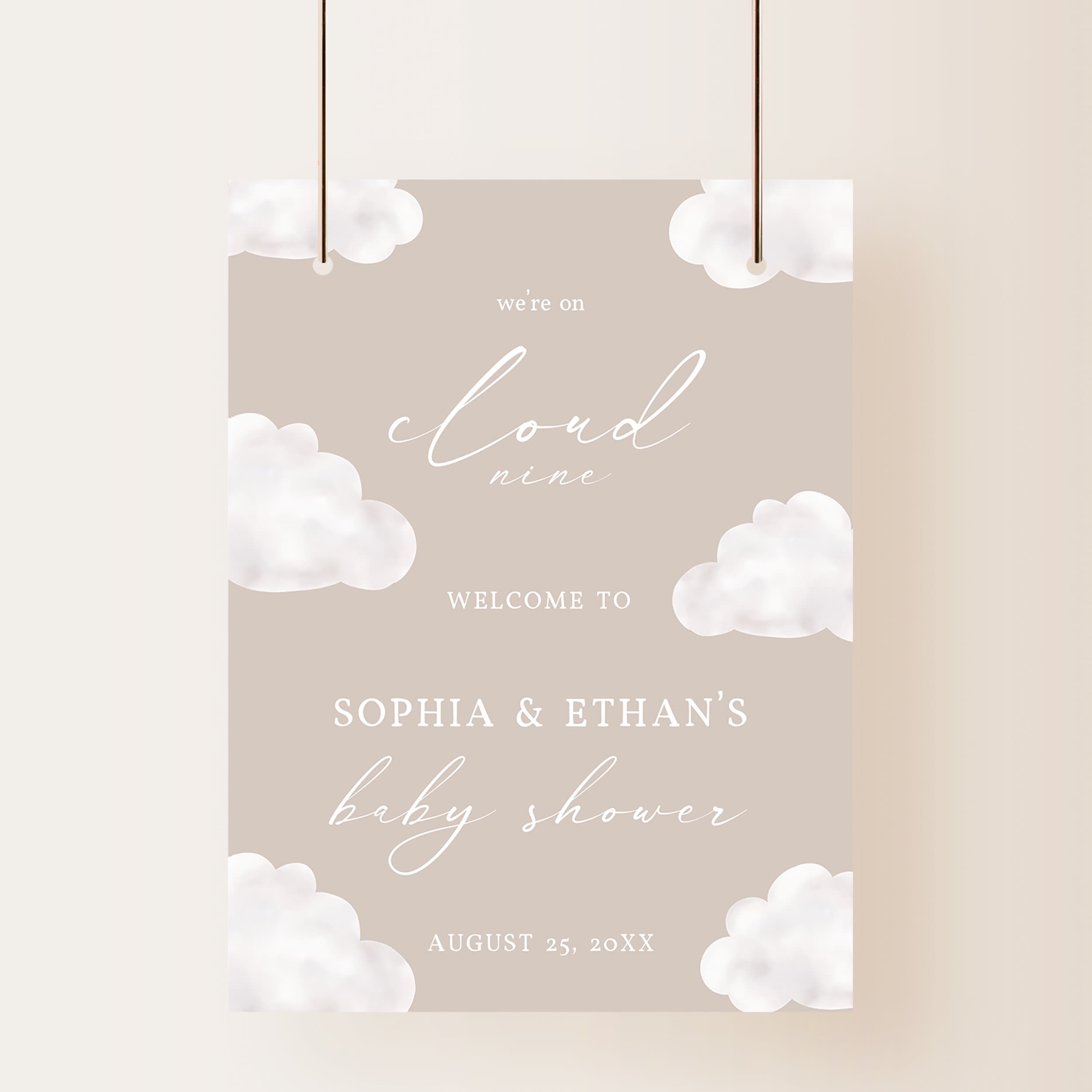 Neutral Cloud Baby Shower Welcome Sign Template Cloud Nine Welcome ...