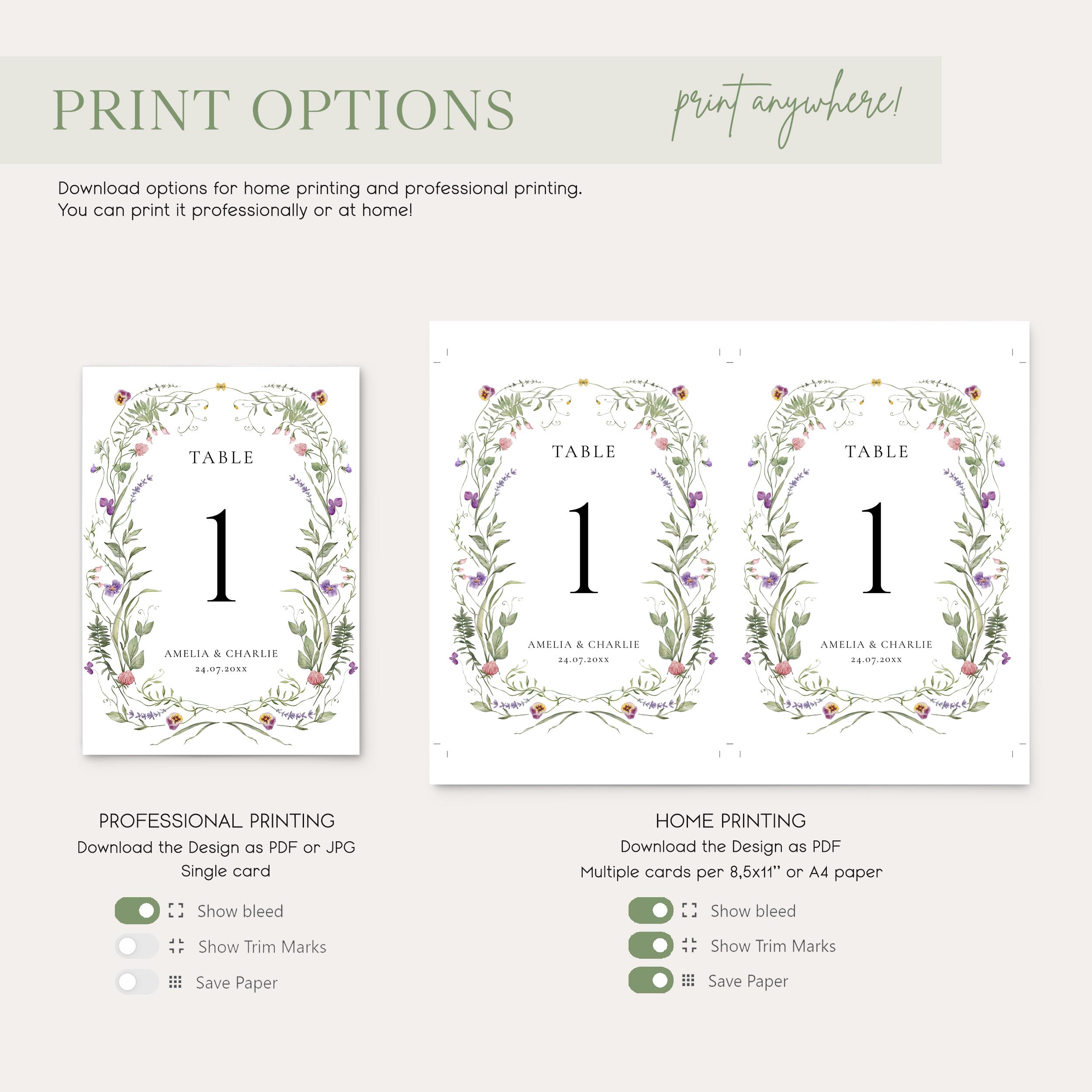 Wildflower Table Numbers Wedding Template Editable Pastel Floral Table ...