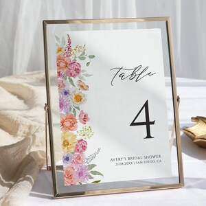 Pastel Floral Table Number Template Editable Spring Flowers Bridal ...