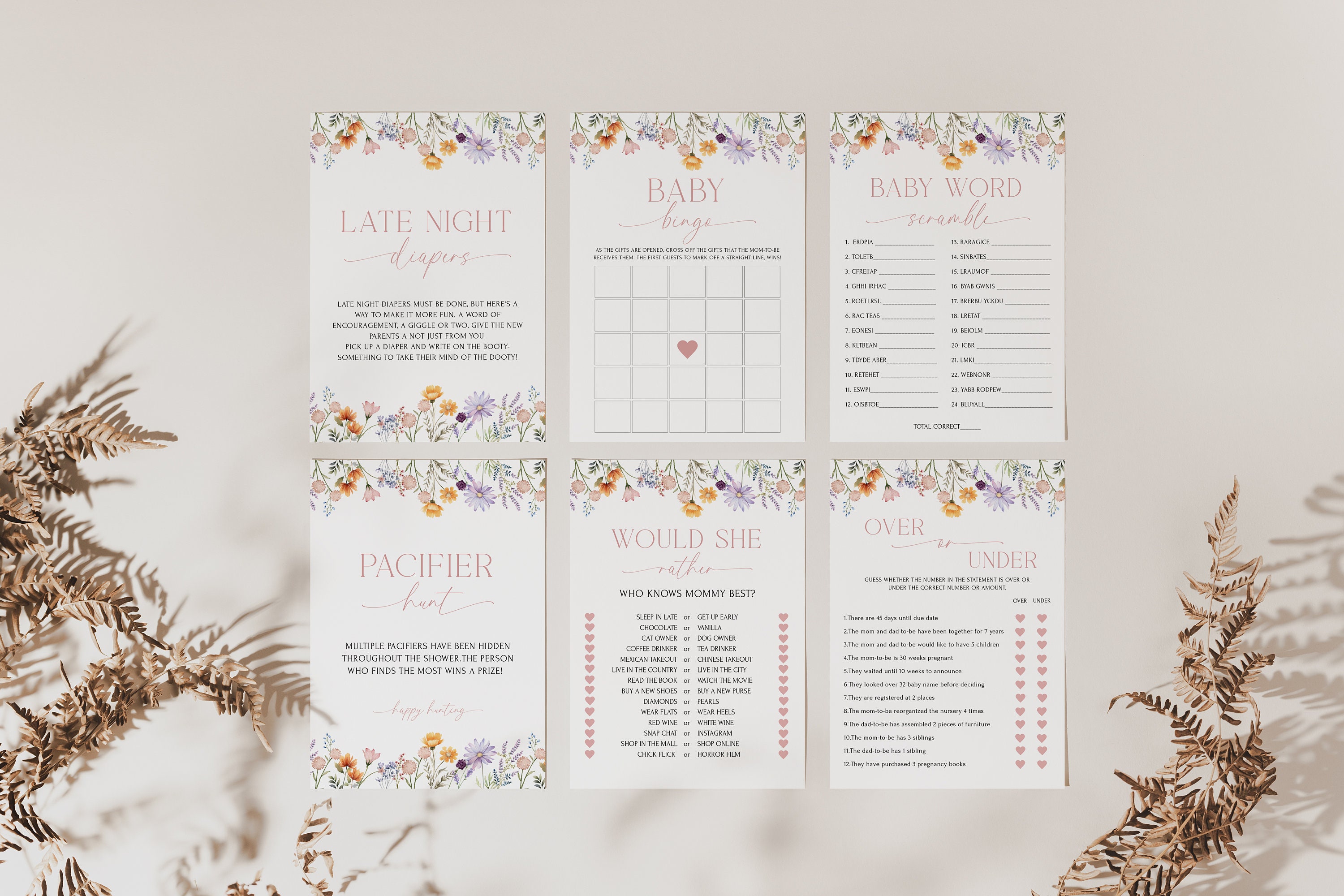 Wildflower Baby Shower Games Bundle Floral Baby Shower Games Printable ...