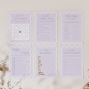 Purple Wavy Bridal Shower Games Bundle Lavender Bridal Shower Signs Set ...