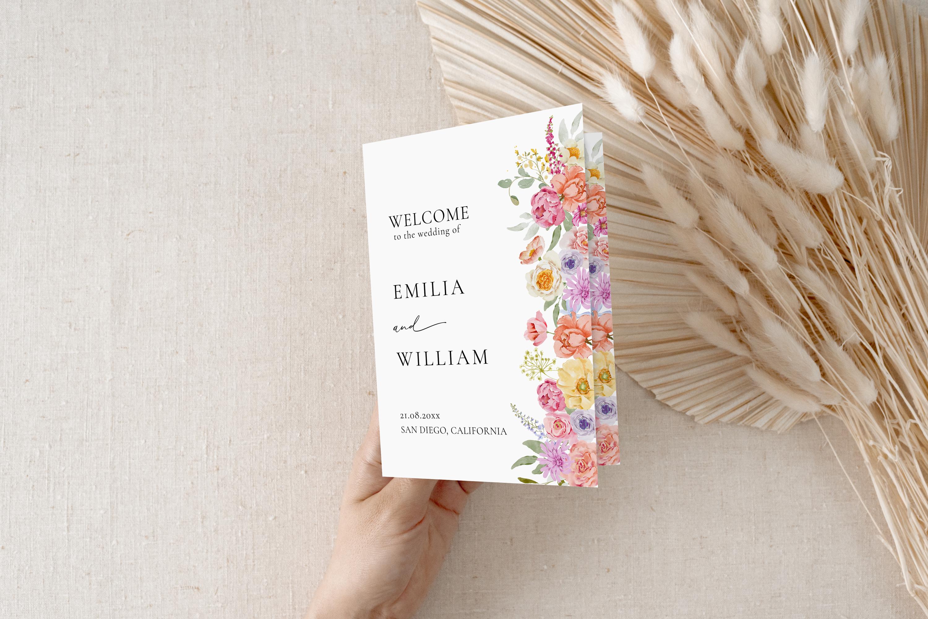 Floral Wedding Program Template Pastel Flowers Wedding Ceremony Program ...