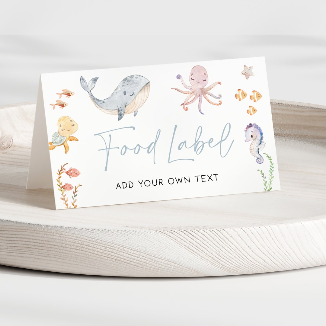 Under the Sea Food Label Template Ocean Baby Shower Food Label Sea Life ...