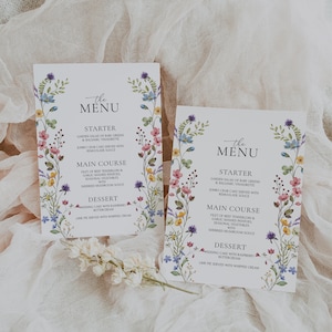 Wildflower Menu Template Floral Wedding Menu Boho Flowers Event Menu ...