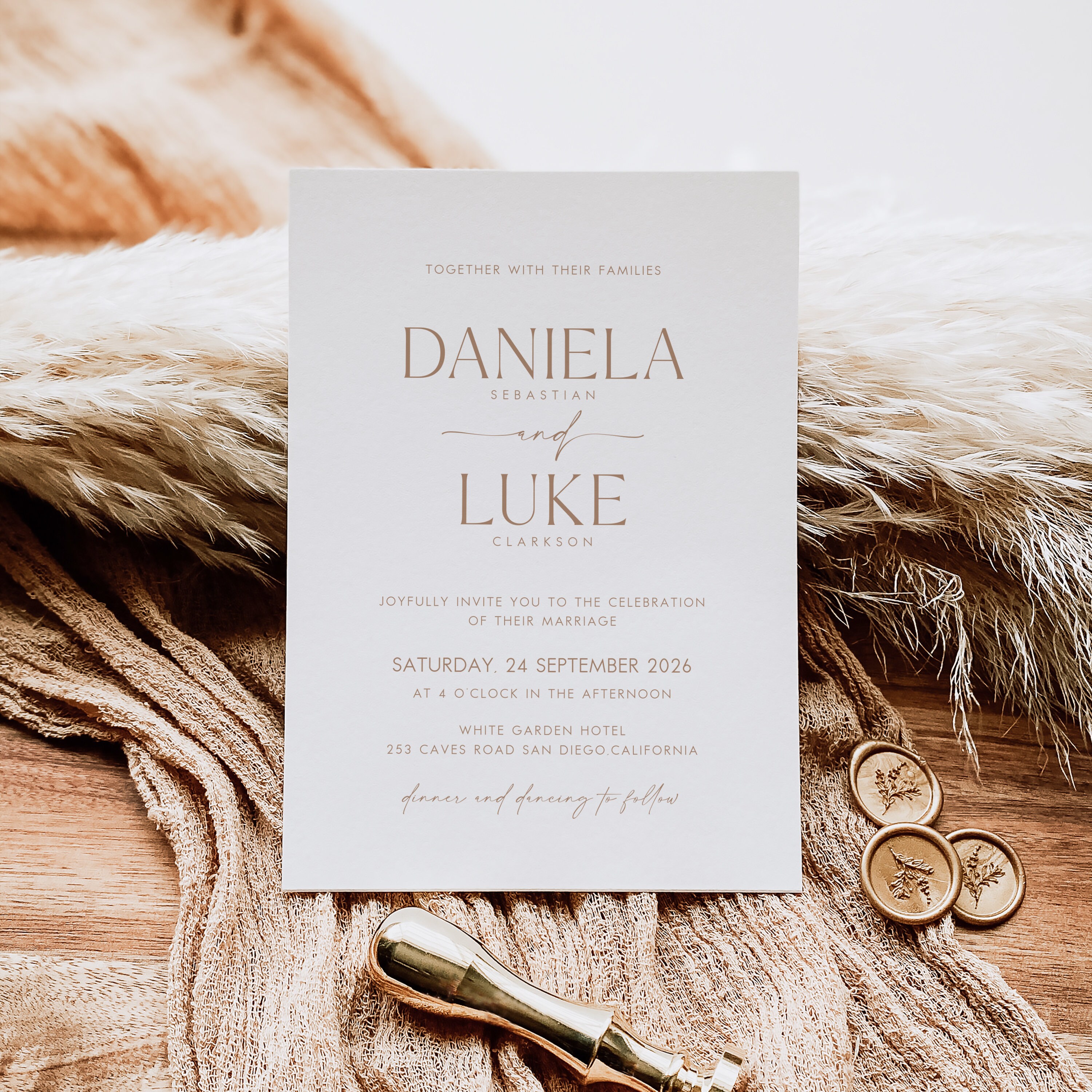 Minimalist Wedding Invitation Suite Template Boho Wedding Invite Set ...