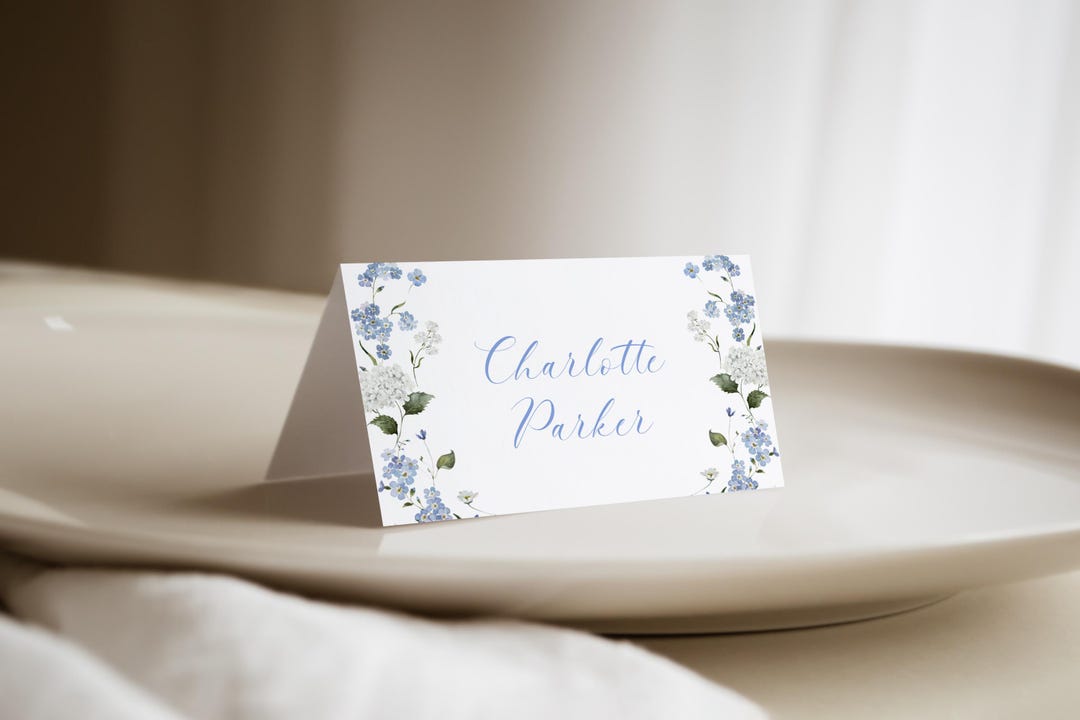 Blue Floral Place Card Template Something Blue Bridal Shower Seating ...