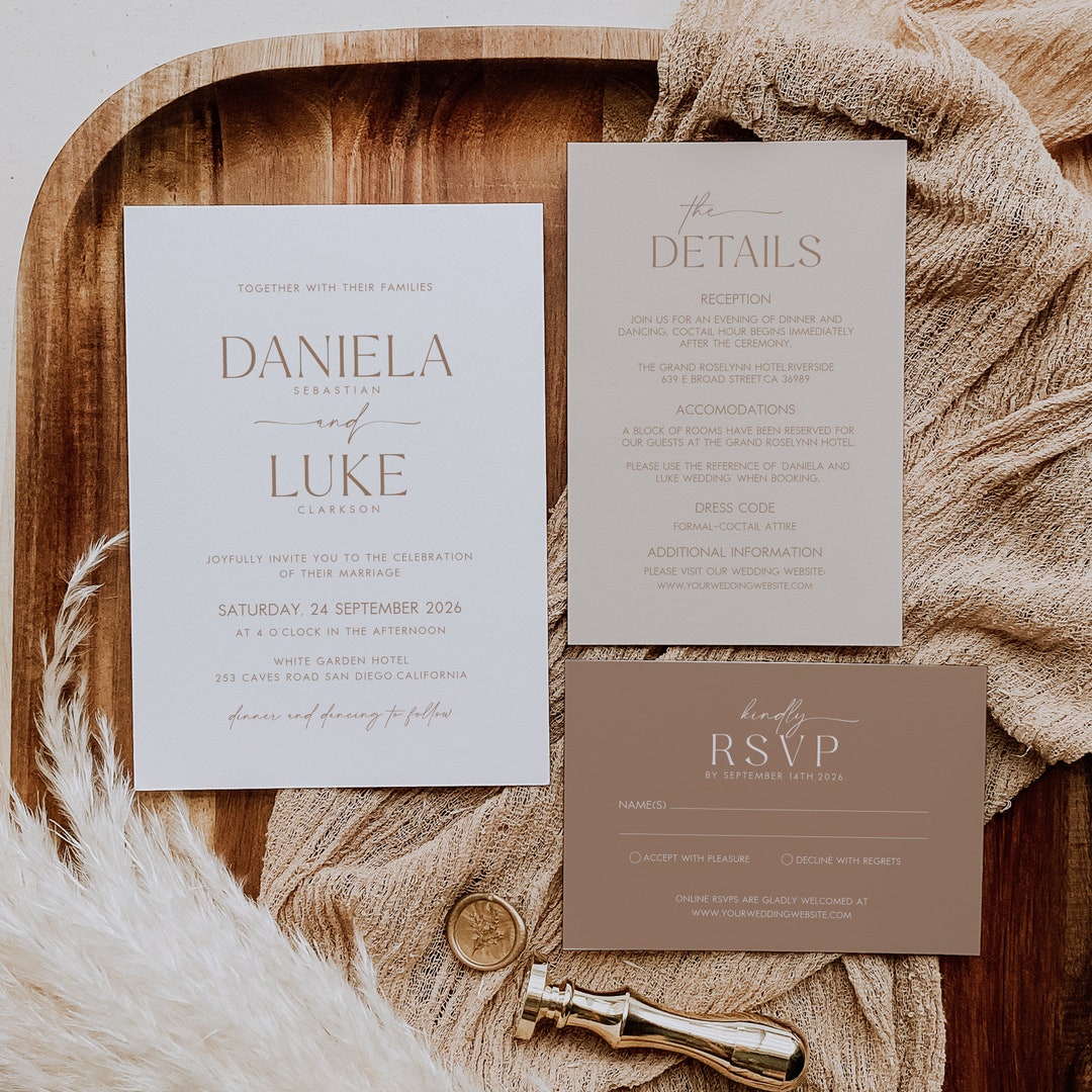 Minimalist Wedding Invitation Suite Template Boho Wedding Invite Set ...
