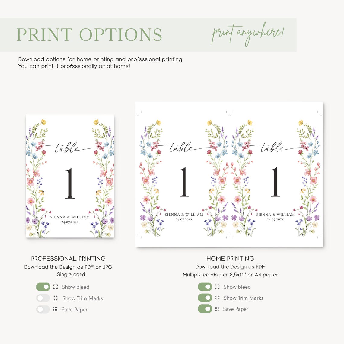 Wildflower Table Number Template Pastel Floral Wedding Table Number ...