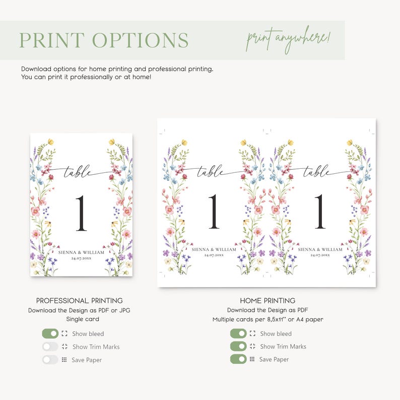 Wildflower Table Number Template Pastel Floral Wedding Table Number ...