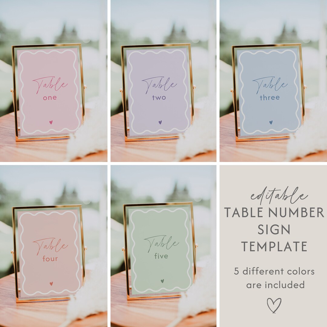 Wavy Table Number Template,wedding Table Number Cards,fun Wavy Bridal ...
