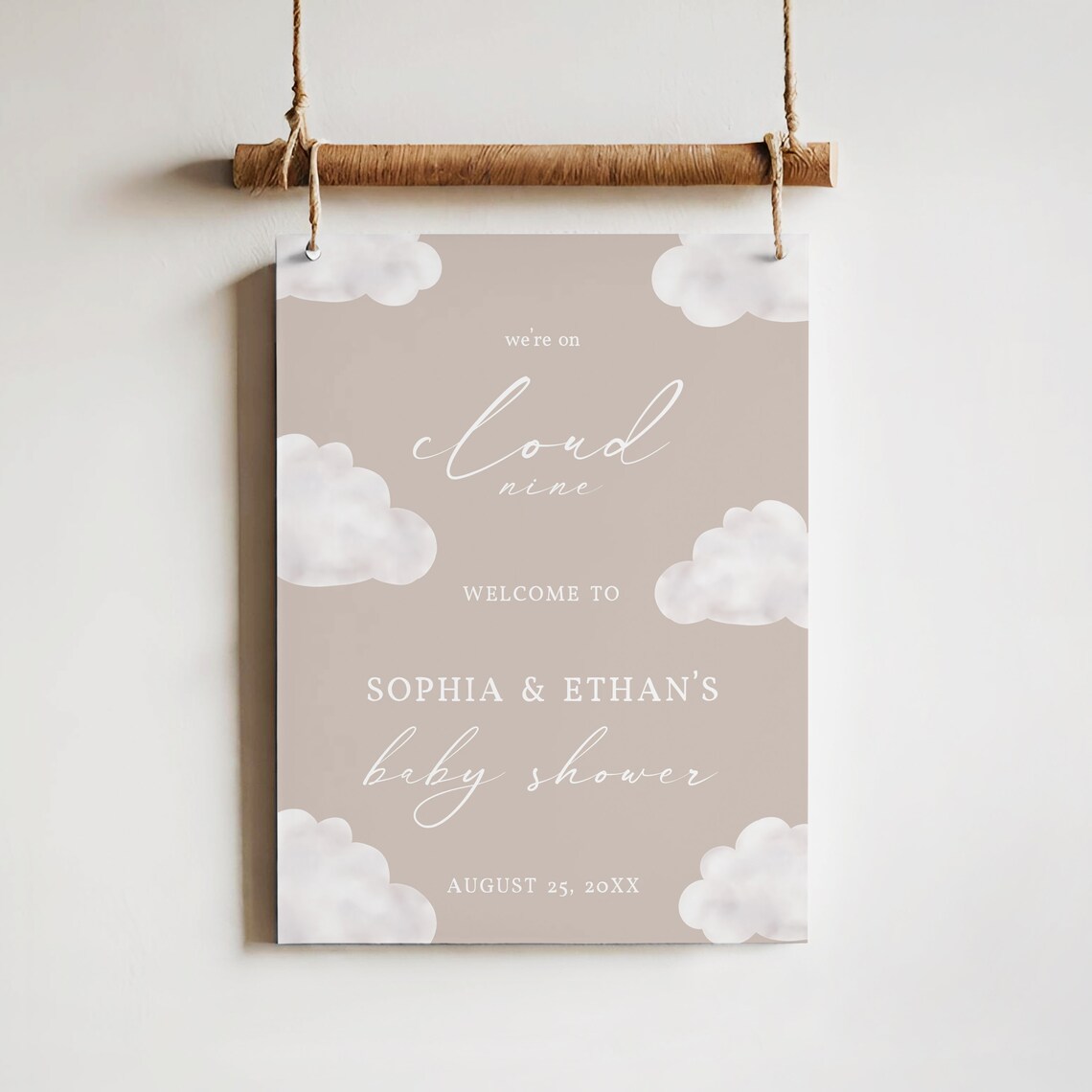 Neutral Cloud Baby Shower Welcome Sign Template Cloud Nine Welcome ...