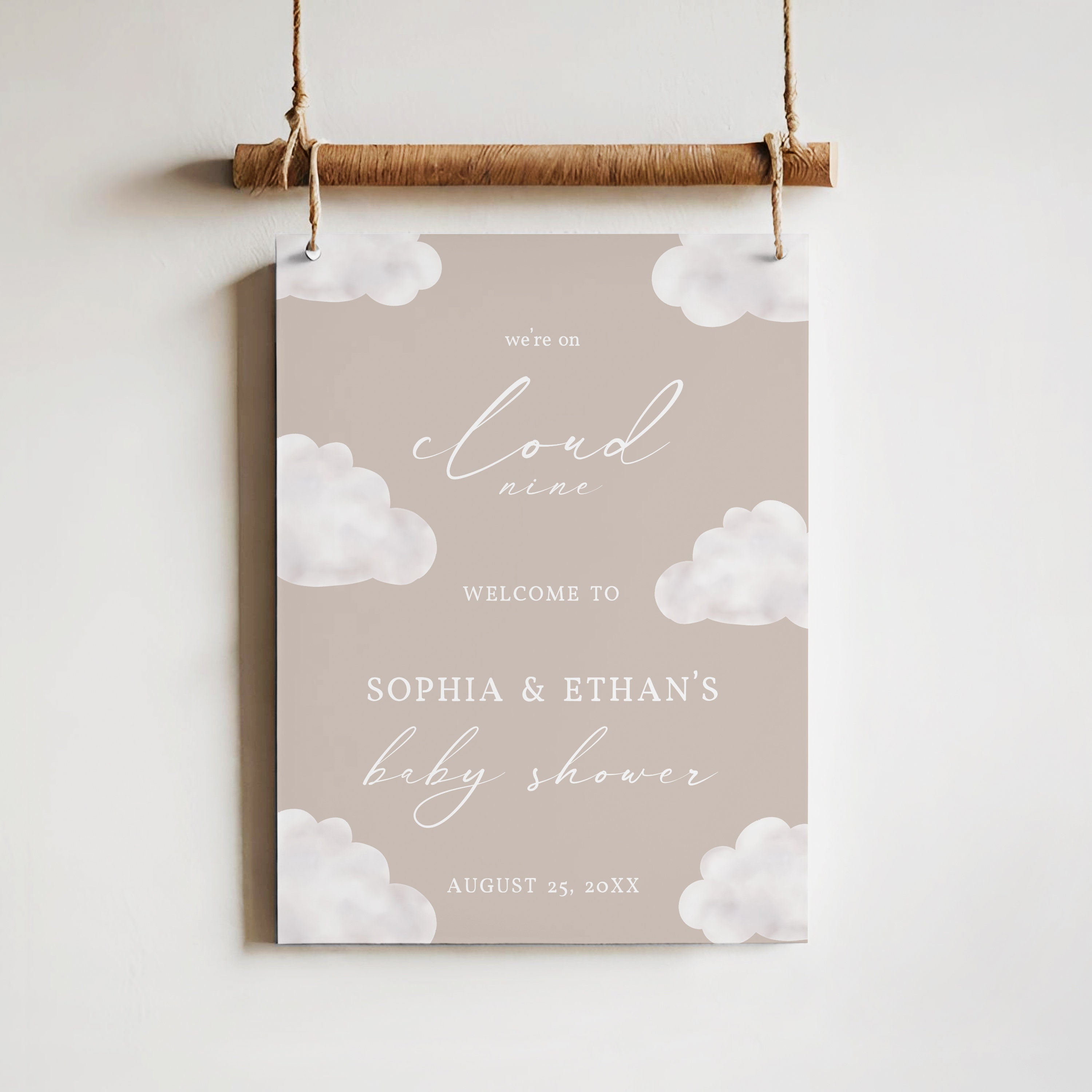 Neutral Cloud Baby Shower Welcome Sign Template Cloud Nine Welcome ...