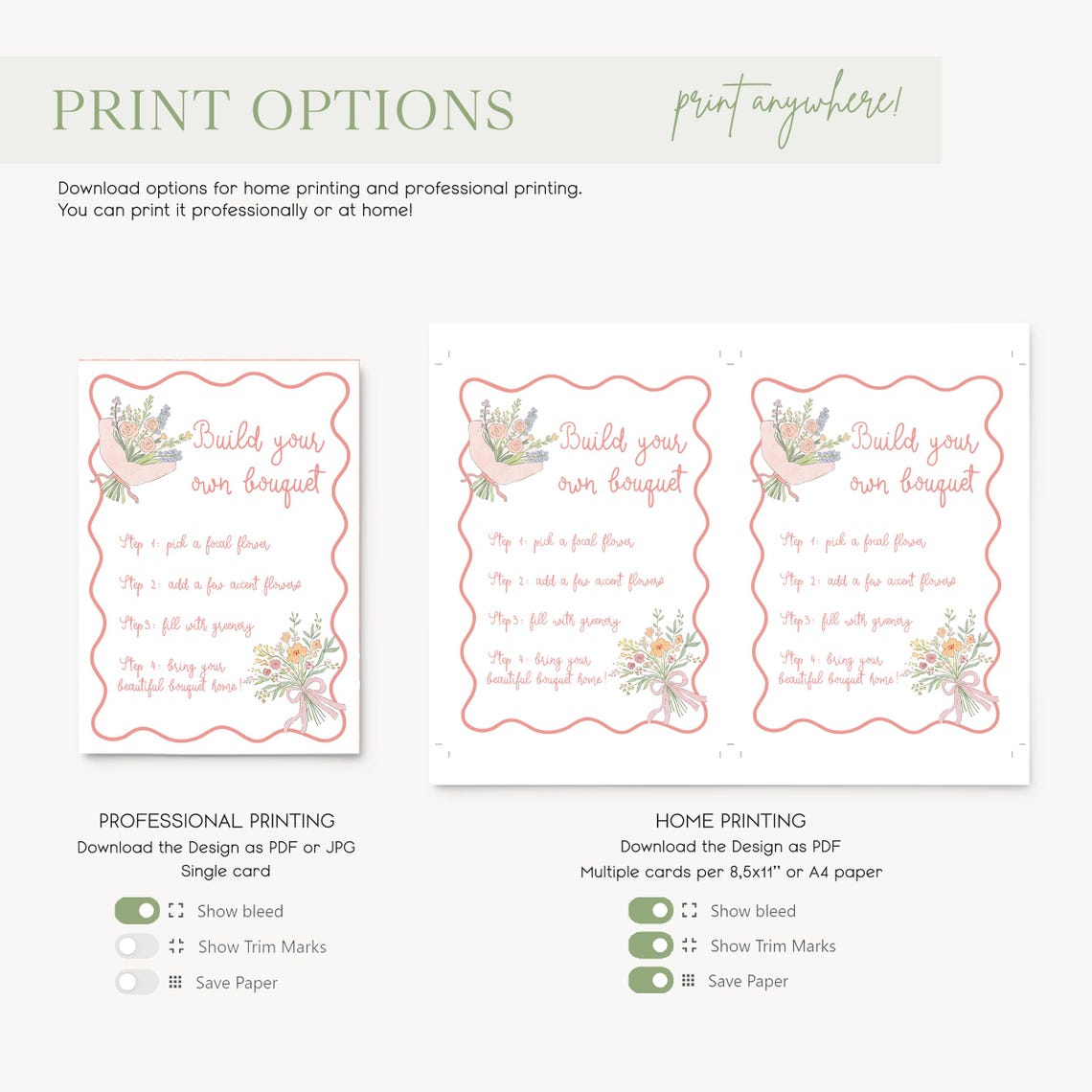 Hand Drawn Flower Bar Sign Template Garden Bridal Shower Make a Bouquet ...