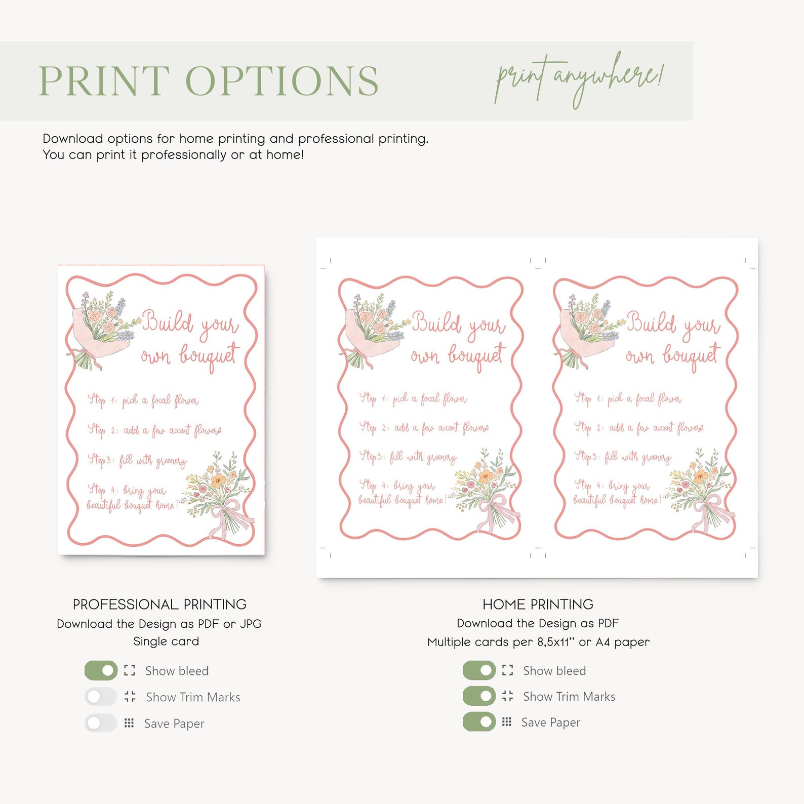 Hand Drawn Flower Bar Sign Template Garden Bridal Shower Make a Bouquet ...