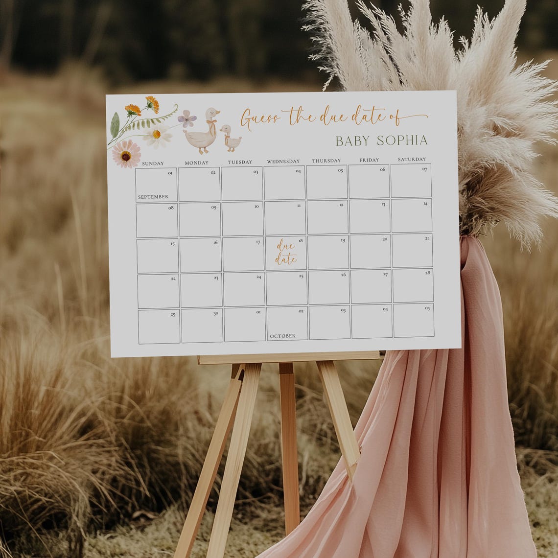 Silly Goose Due Date Calendar Editable Silly Goose Baby Shower Game ...