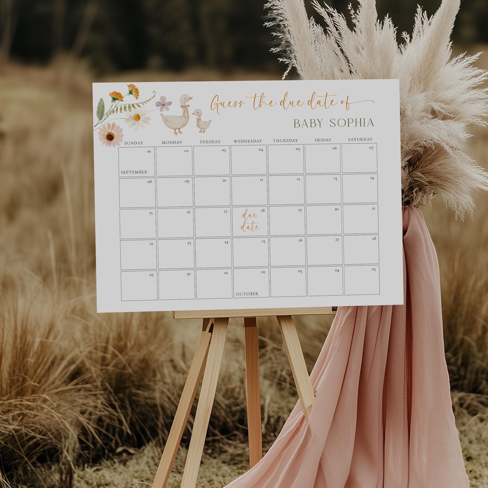 Silly Goose Due Date Calendar Editable Silly Goose Baby Shower Game ...