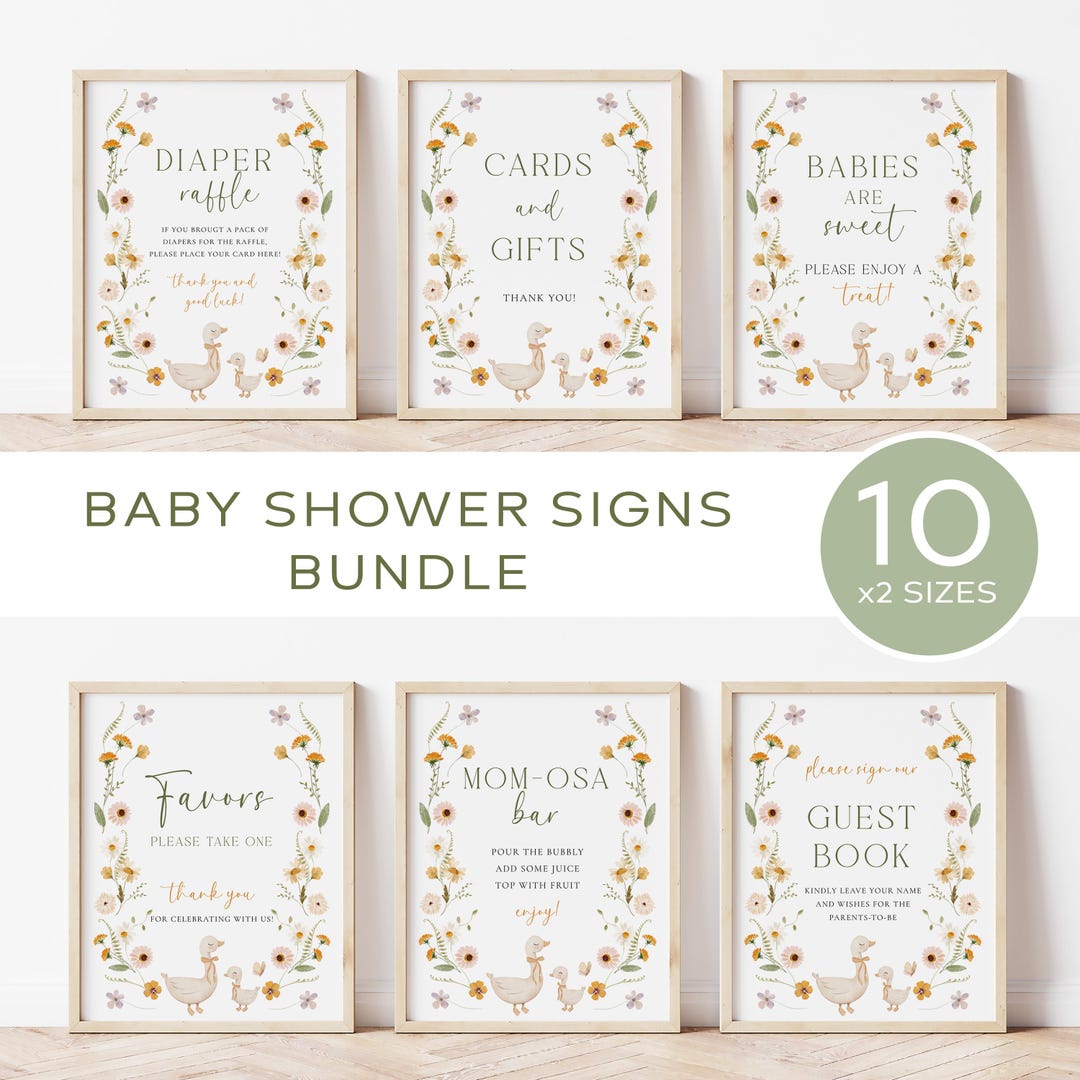 Silly Goose Baby Shower Signs Bundle Editable Boho Flowers Table Signs ...