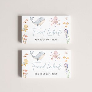 Under the Sea Food Label Template Ocean Baby Shower Food Label Sea Life ...