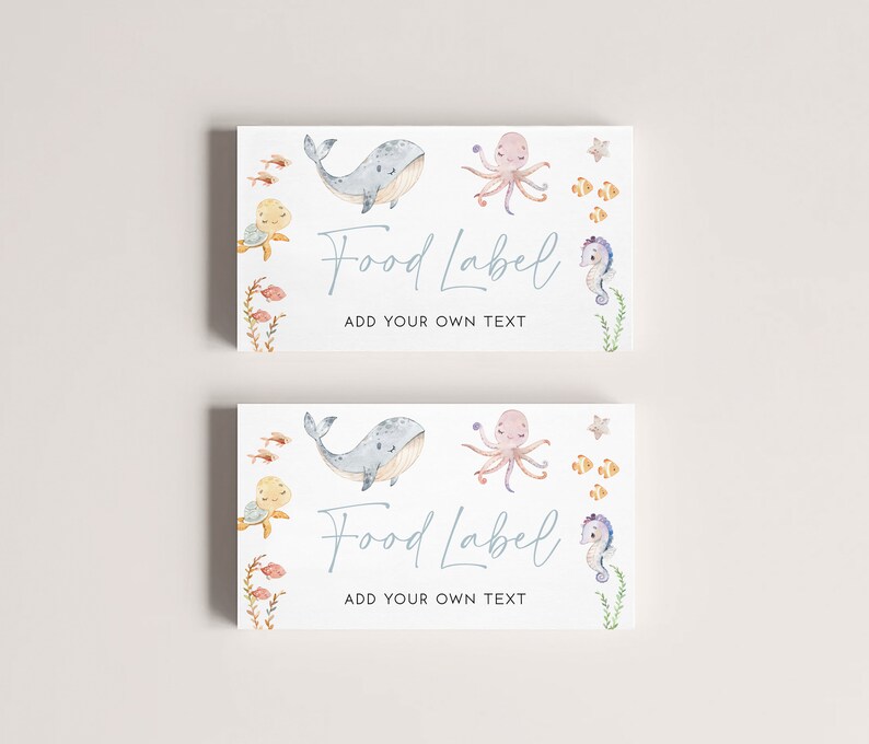 Under the Sea Food Label Template Ocean Baby Shower Food Label Sea Life ...