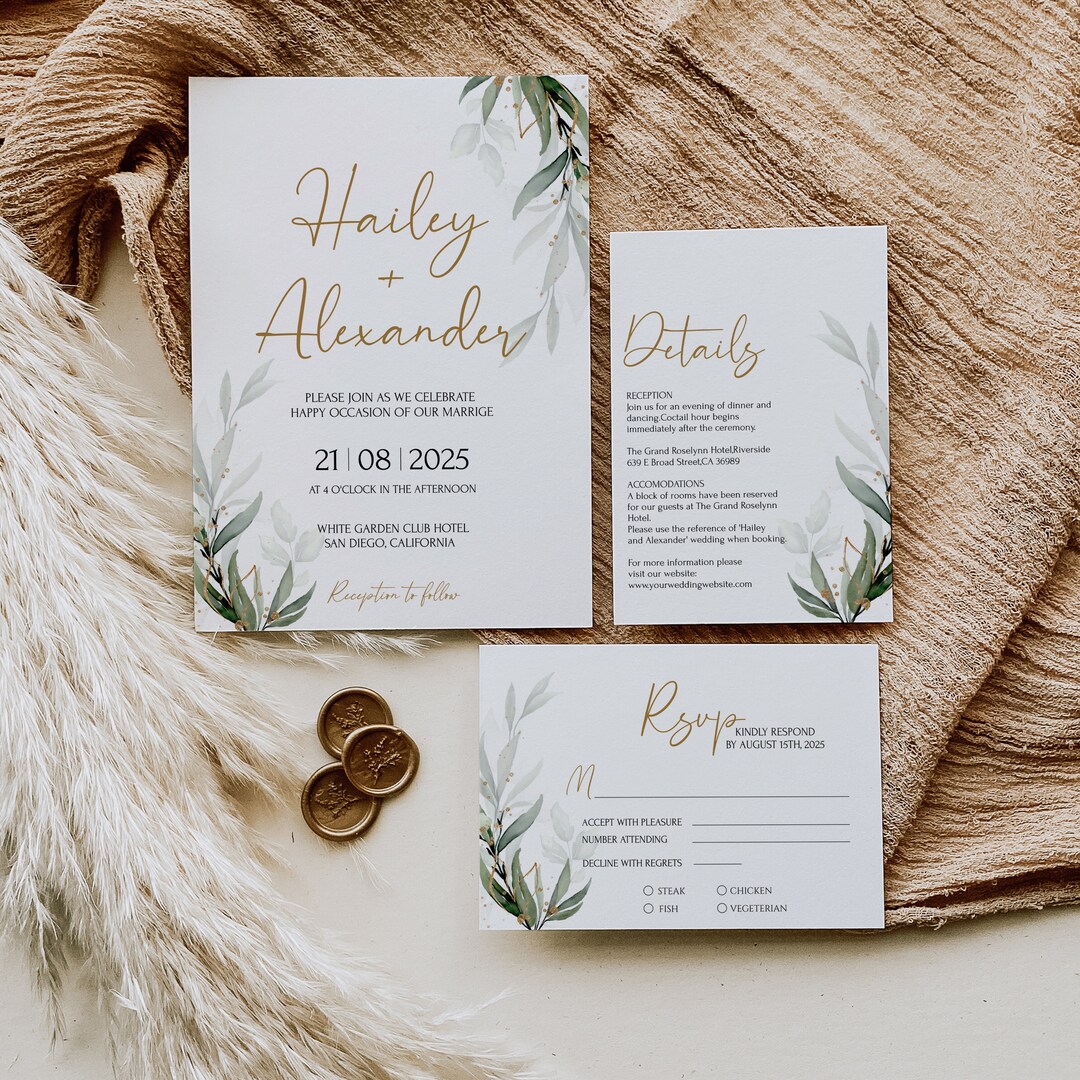 Greenery Wedding Invitation Suite Eucalyptus Wedding Invitation Bundle ...