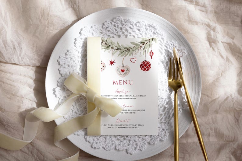 Christmas Menu Template Editable Winter Wedding Menu Card Holiday ...