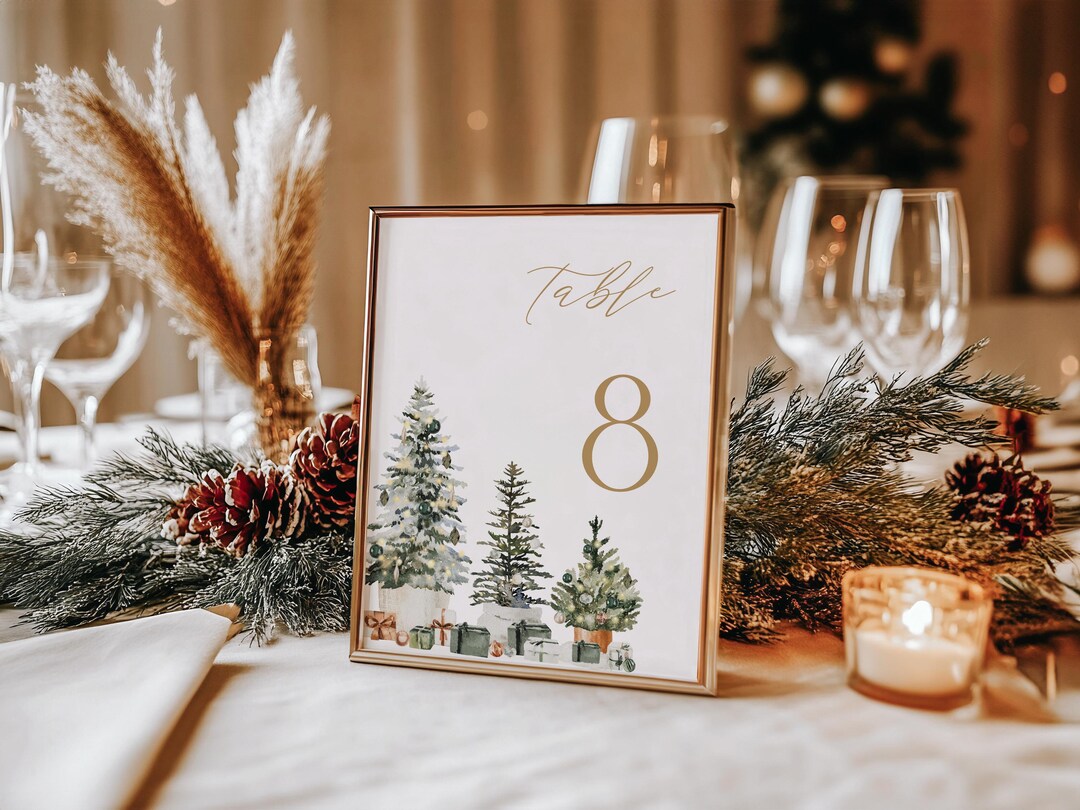 Christmas Table Number Template Holiday Bridal Shower Table Number Sign ...