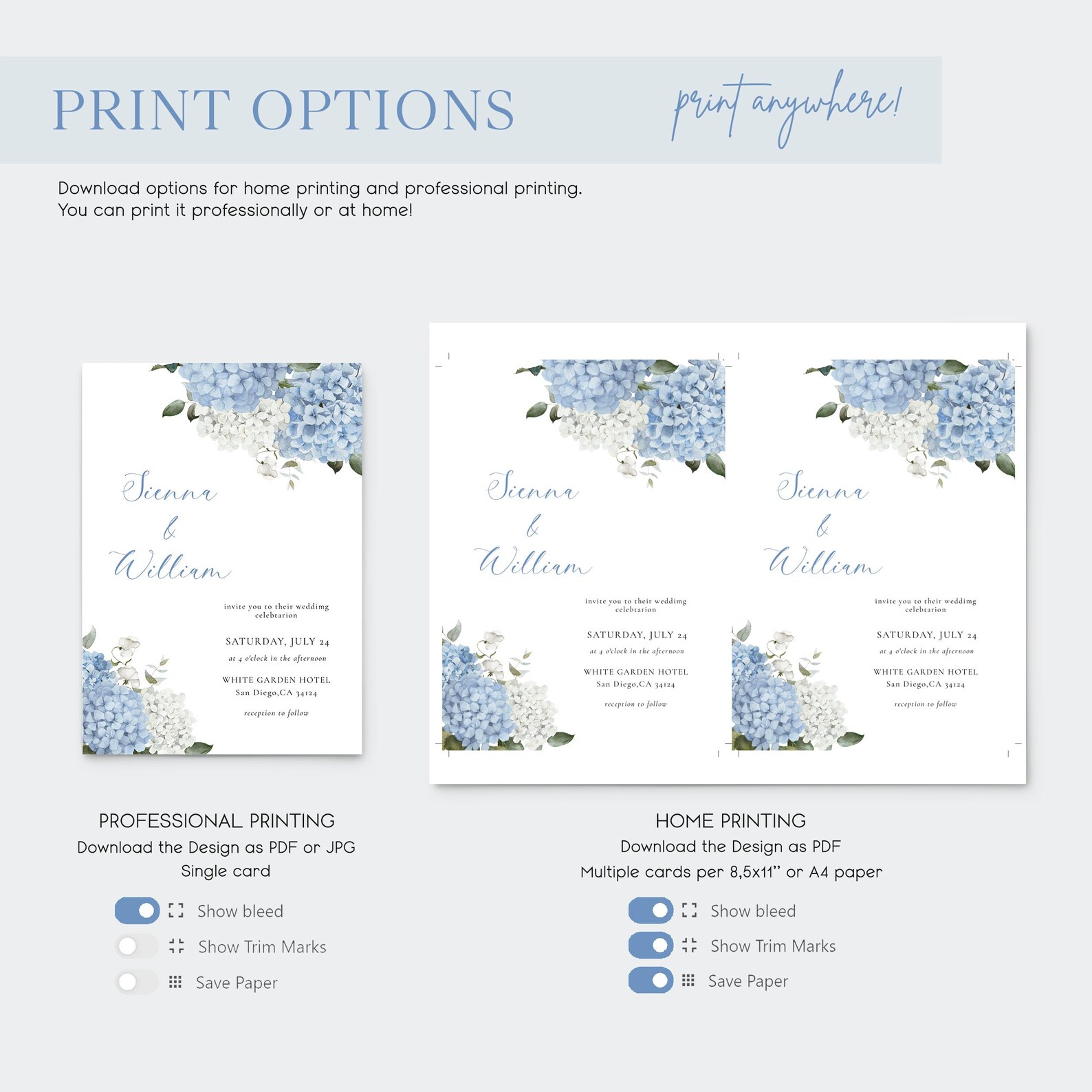 Blue Hydrangea Wedding Invitation Template: Elegant Floral Design ...
