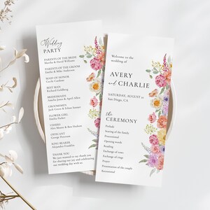 Floral Wedding Program Template Pastel Flowers Wedding Ceremony Program ...