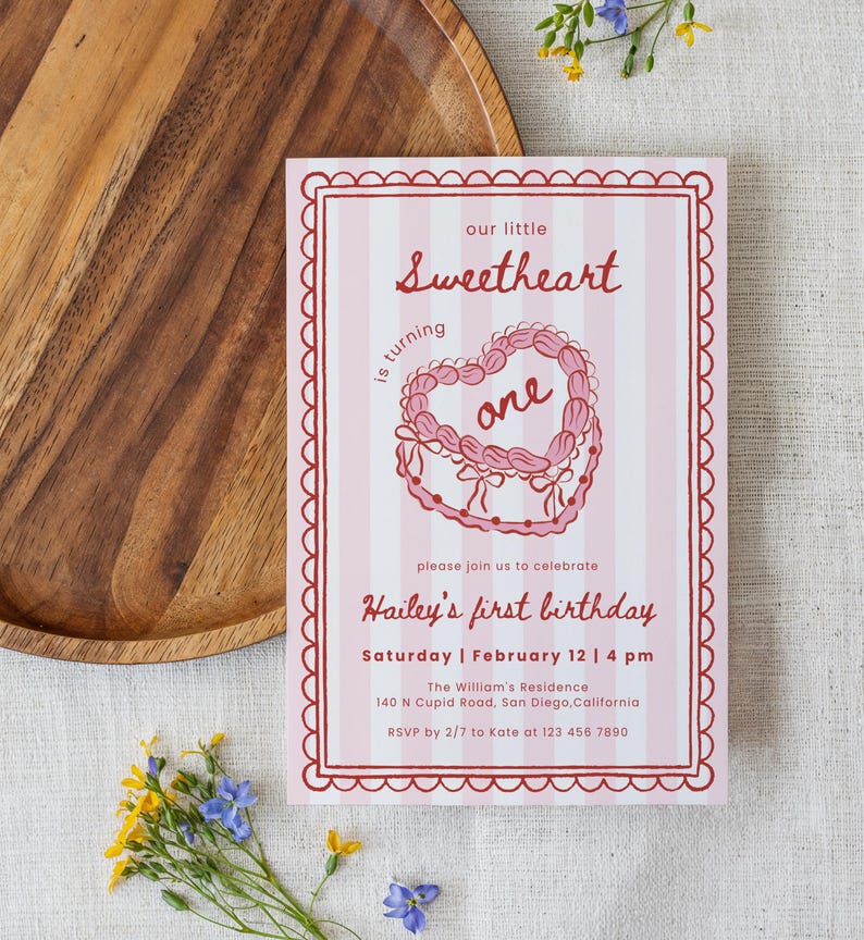 Editable Little Sweetheart Invitation Valentine First Birthday Invite ...