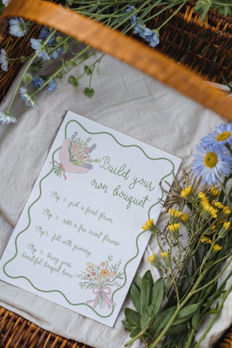 Hand Drawn Flower Bar Sign Template Garden Bridal Shower Make a Bouquet ...