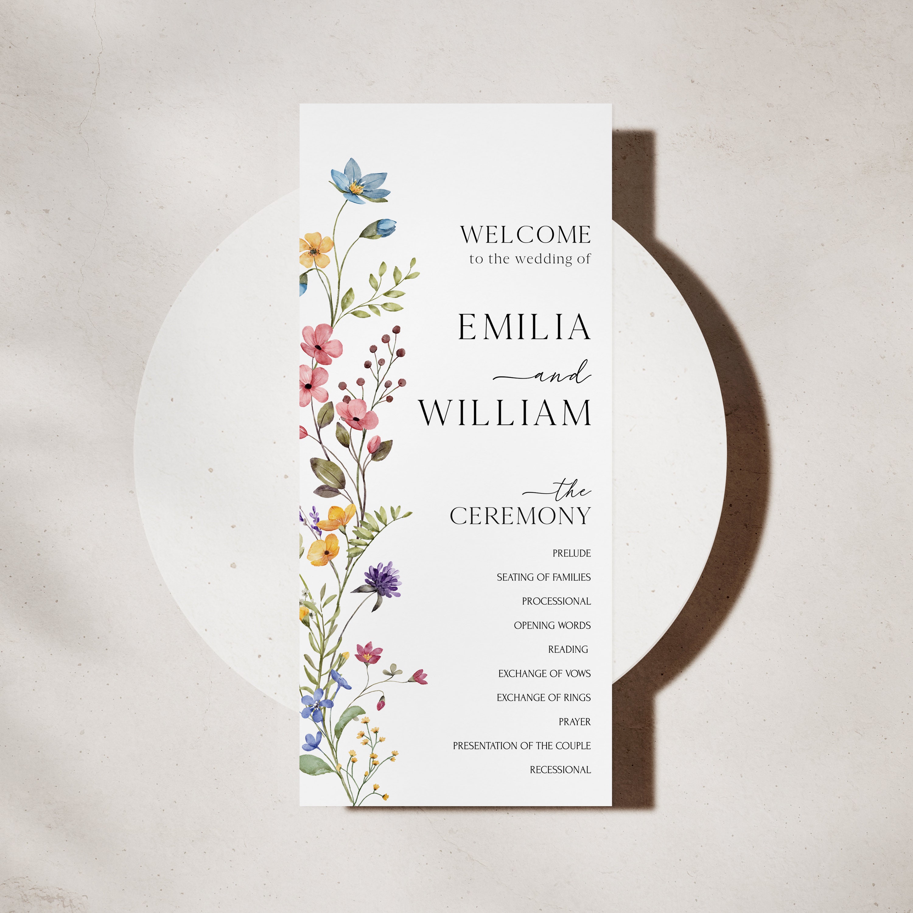Wildflower Wedding Program Template Floral Wedding Ceremony Program ...