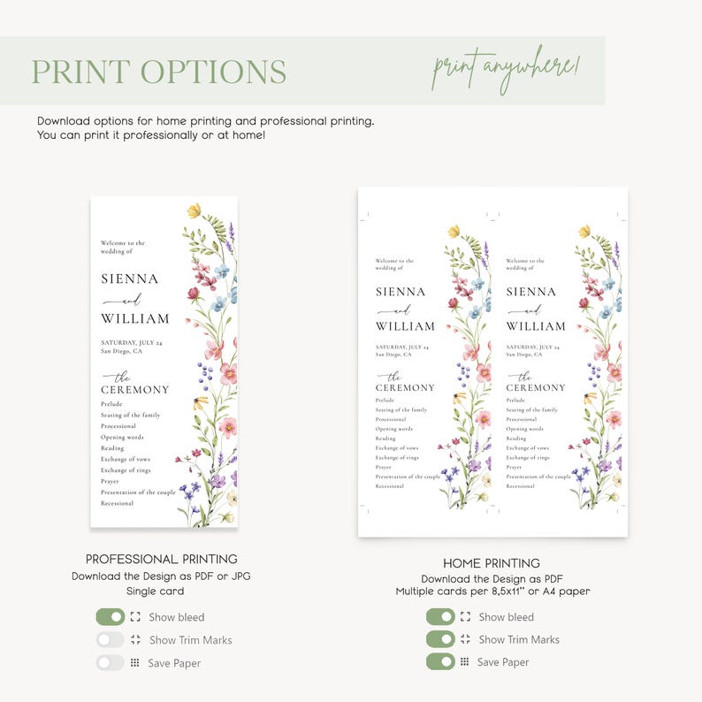 Wildflower Wedding Program Template Pastel Floral Wedding Ceremony ...
