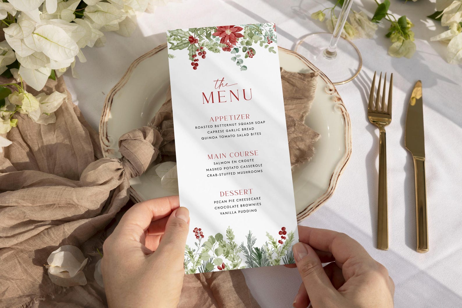 Christmas Menu Template, Botanical Menu Card, Editable Menu Card ...