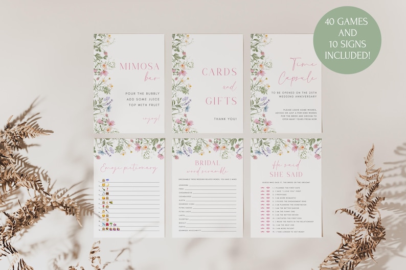 Wildflower Bridal Shower Games Bundle Pastel Floral Bridal Shower Signs ...