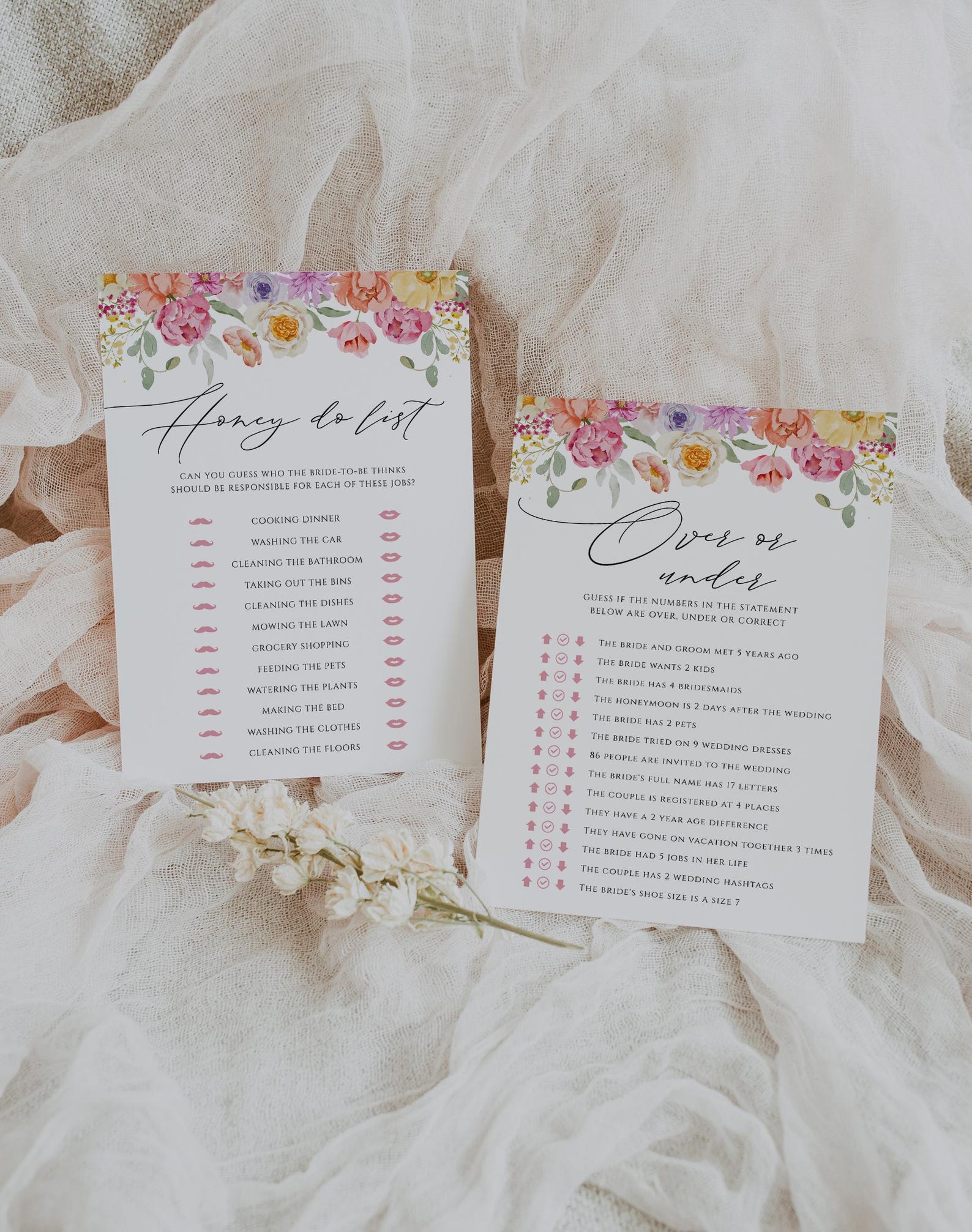 Floral Bridal Shower Games Bundle Colorful Flowers Bridal Shower Signs ...