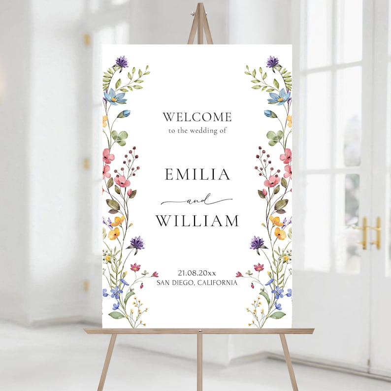 Wildflower Welcome Sign Template Boho Flowers Wedding Welcome Poster ...
