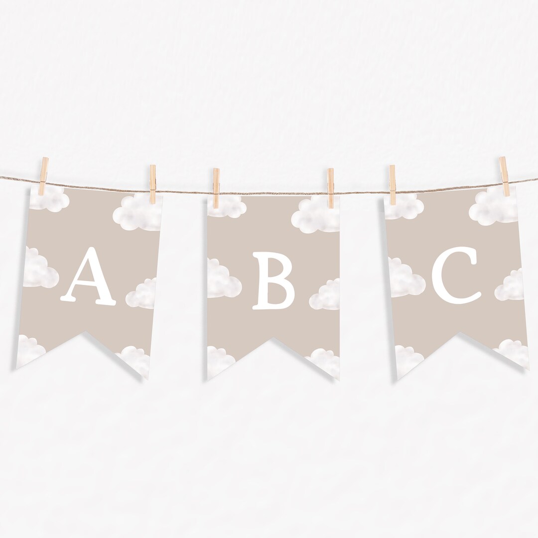 Neutral Cloud Banner Template Gender Neutral Baby Shower Custom Banner ...