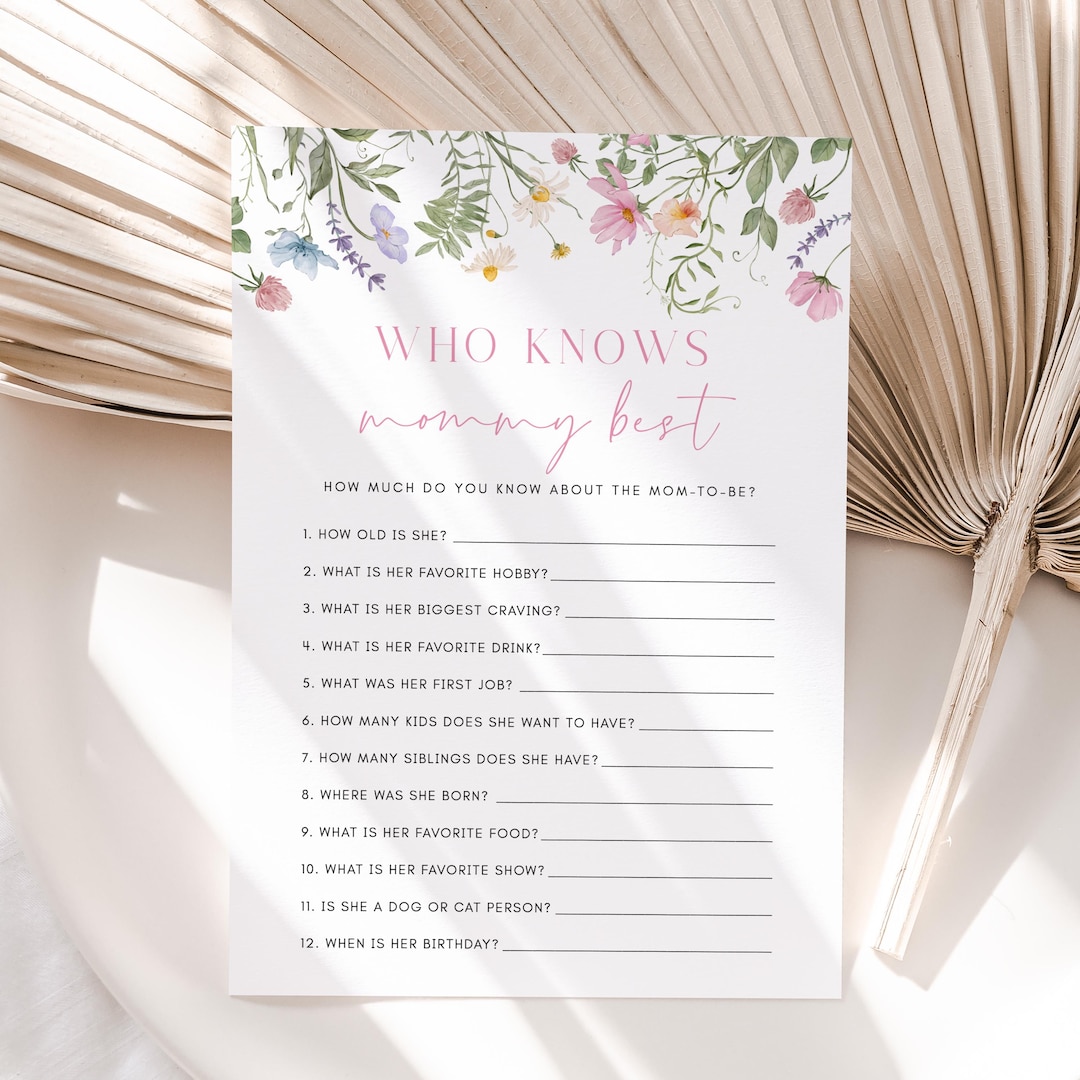 Who Knows Mommy Best Game Wildflower Baby Shower Game Template Pastel ...