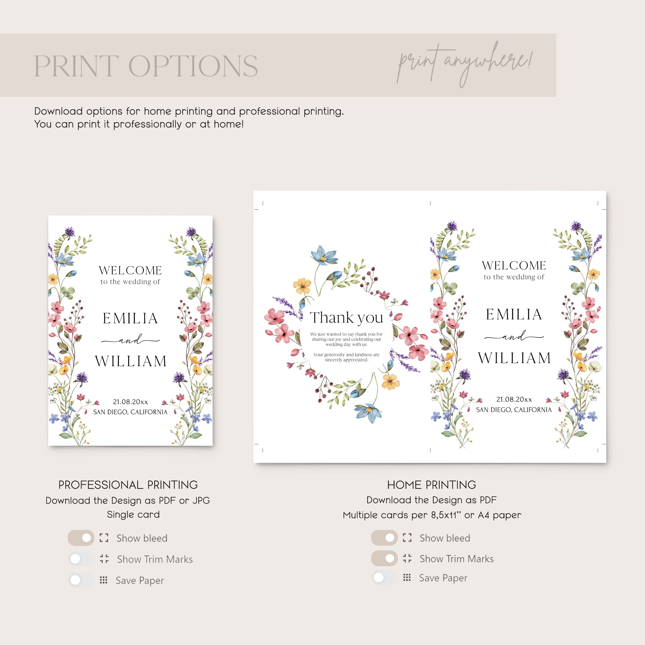 Wildflower Wedding Program Template Floral Wedding Ceremony Program Folded Wedding Program ...