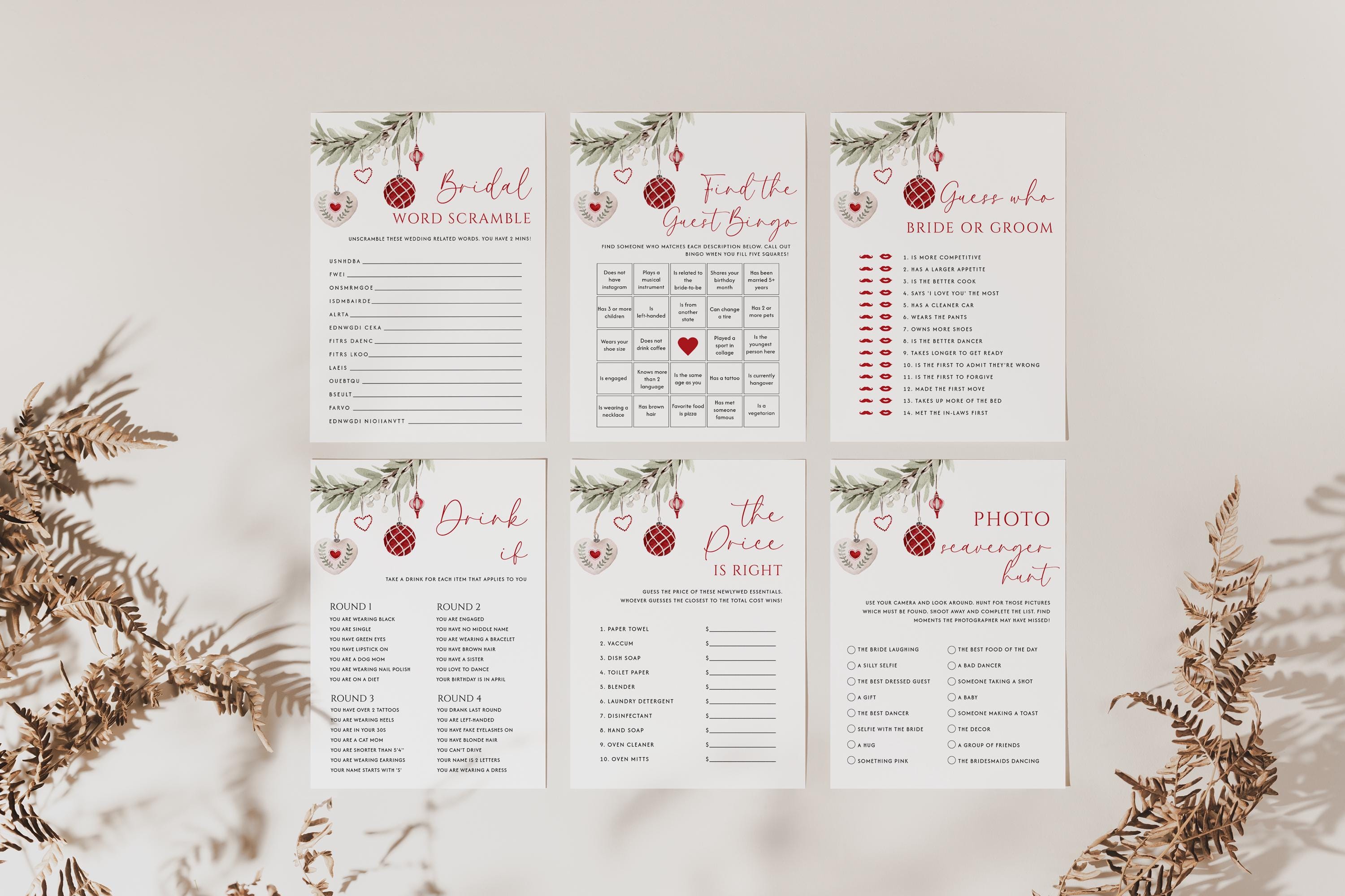 Christmas Bridal Shower Games Bundle Holiday Bridal Shower Signs Set ...