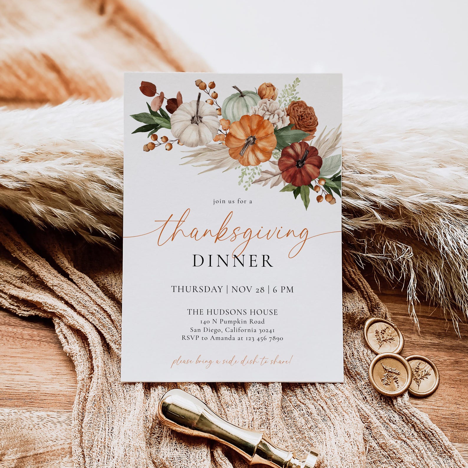 Thanksgiving Invitation Template Thanksgiving Dinner Invite Boho ...