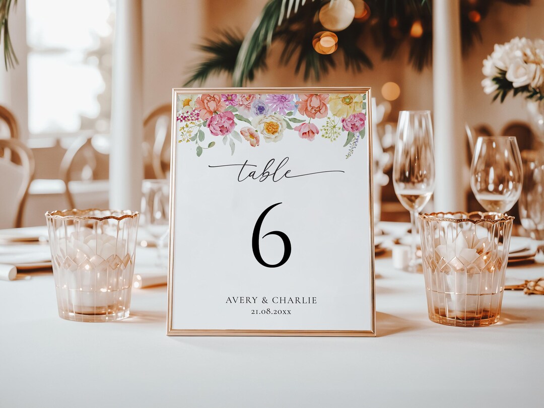 Pastel Floral Table Number Template Editable Floral Wedding Table ...