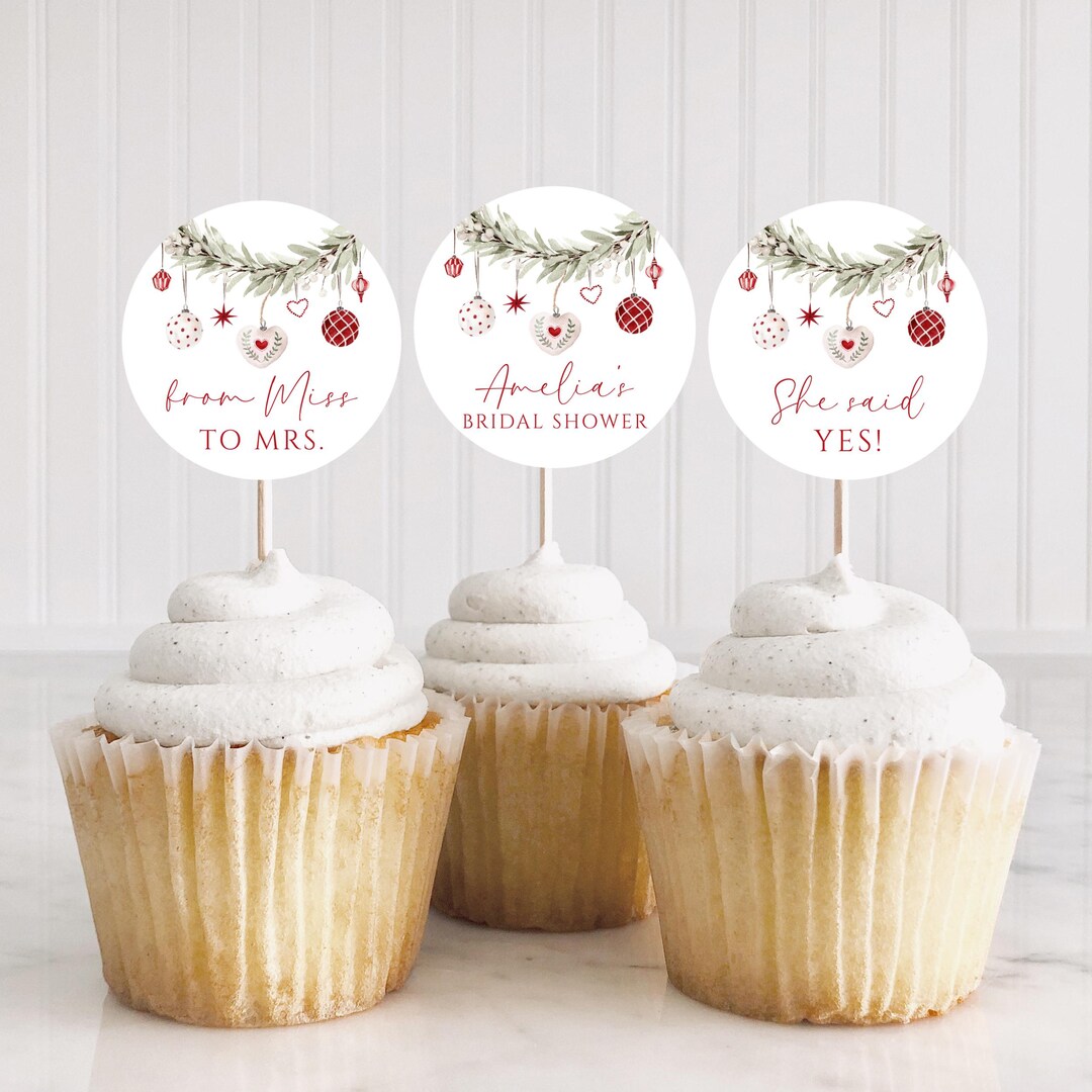 Christmas Bridal Shower Cupcake Topper Template Christmas Cupcake Decor ...