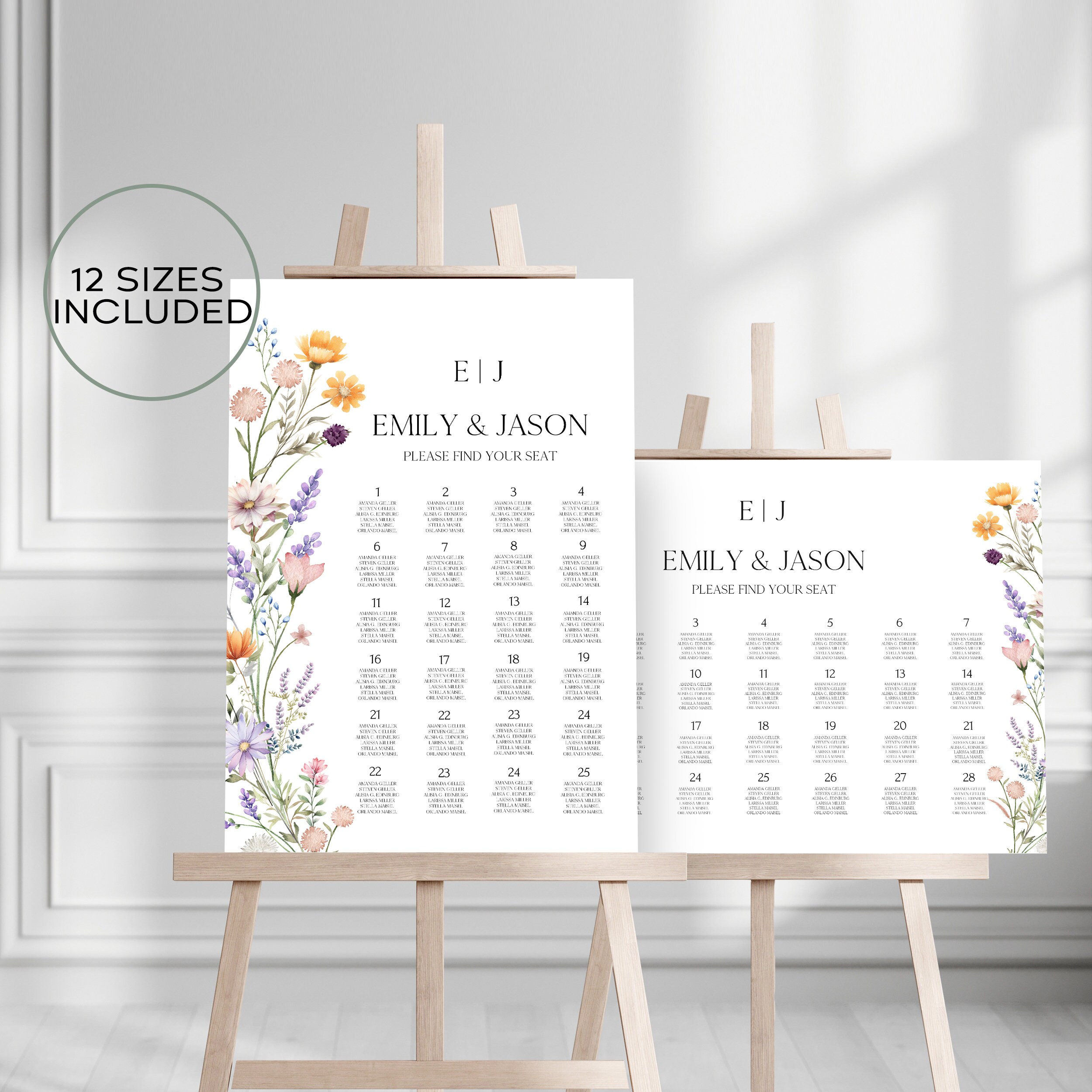 Wildflower Wedding Seating Chart Templatefloral Seating Chart - Etsy
