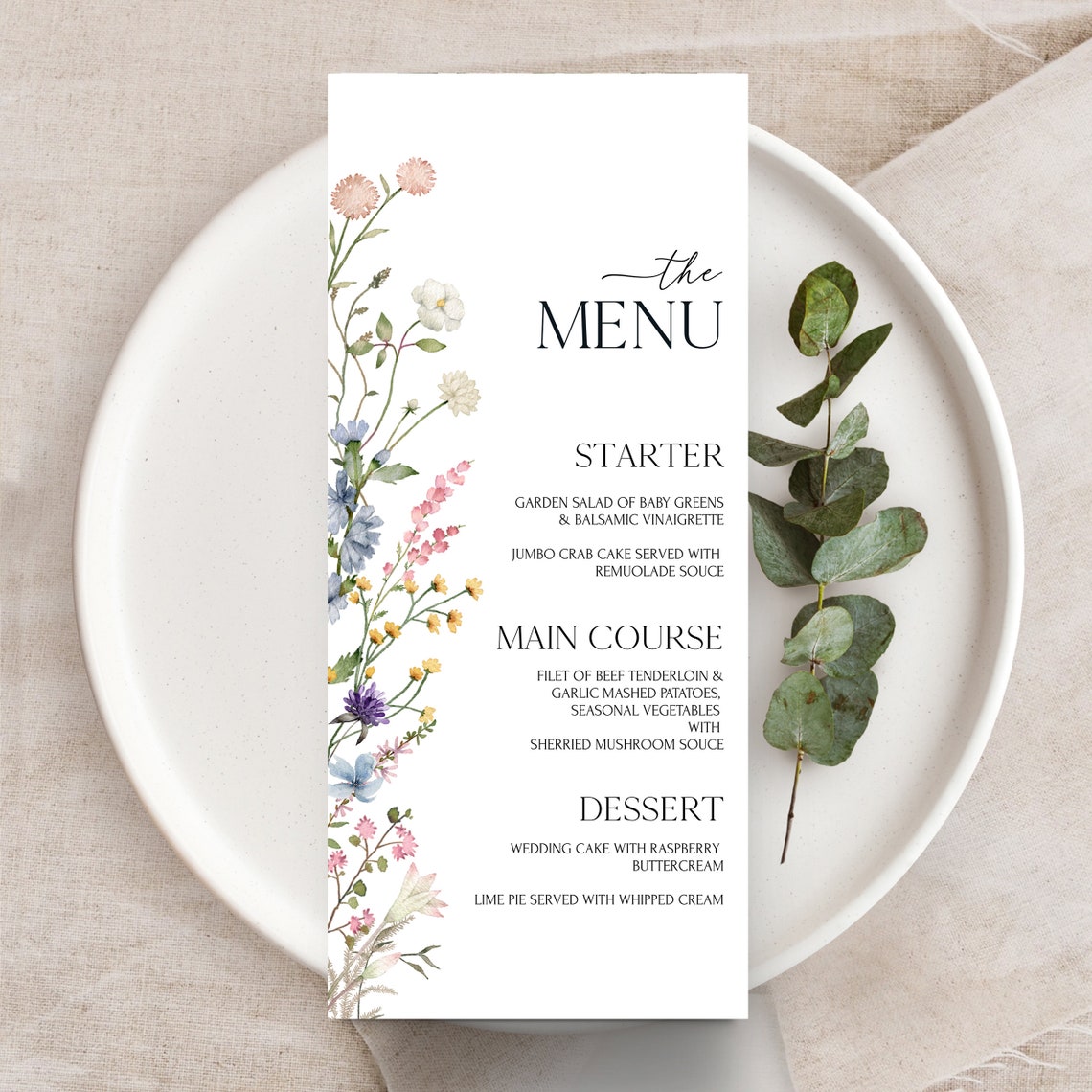 Wilflower Wedding Menu Template Editable Floral Wedding Menu Cards Boho ...