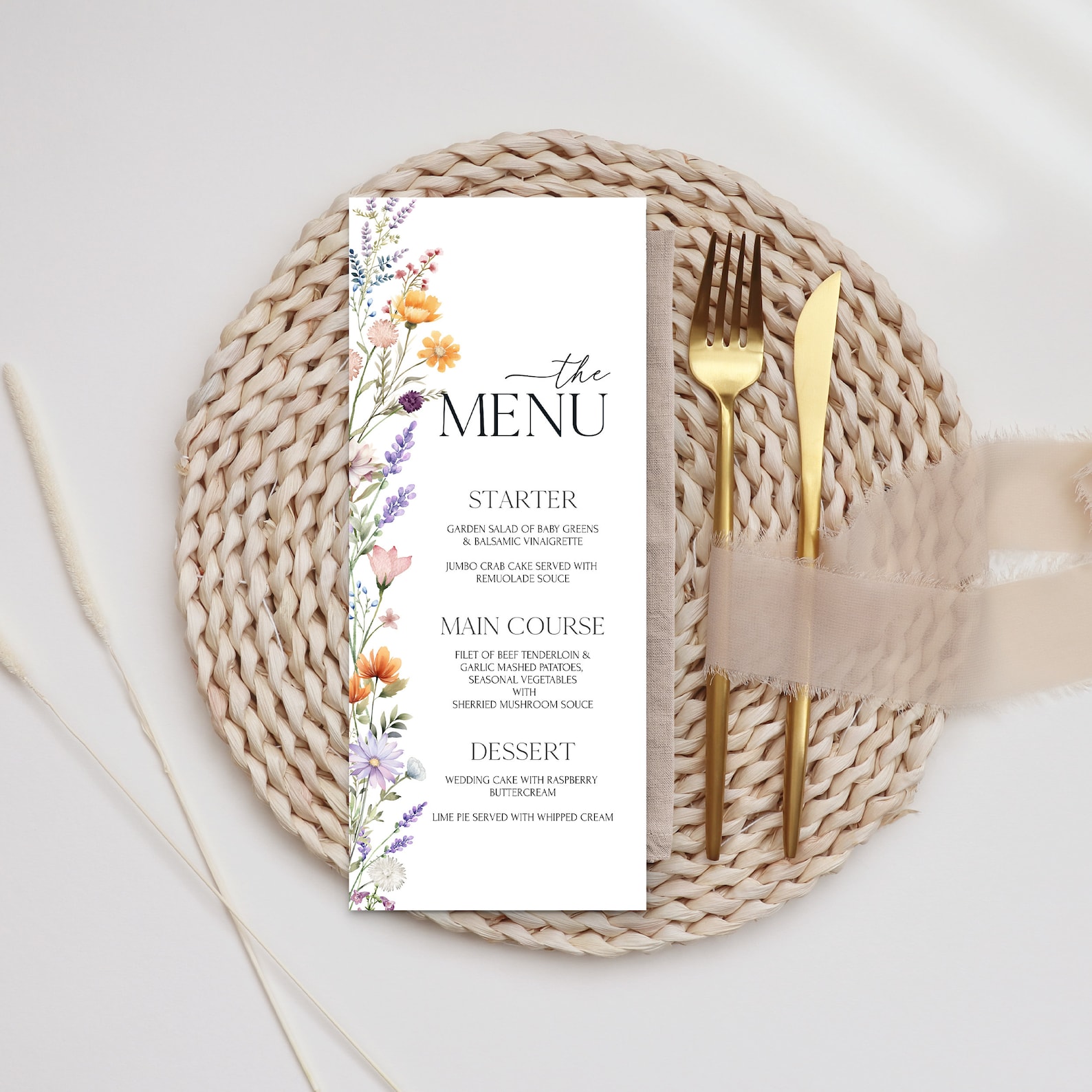 Editable Wildflower Wedding Menu Template Floral Wedding Menu Download ...